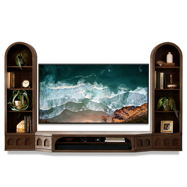 Floating TV Stand Dark Oak Arched Wall Mount Entertainment Center For ...