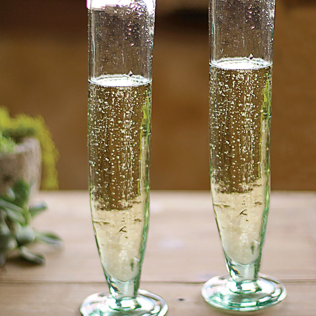 Blown Glass Tall Champagne Flutes - Set of 6 - Woodwaves