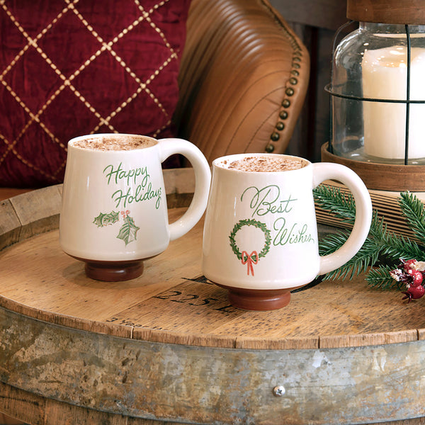 Christmas Winter Greeting Coffee Mugs Holiday Stoneware - Set of 4 ...