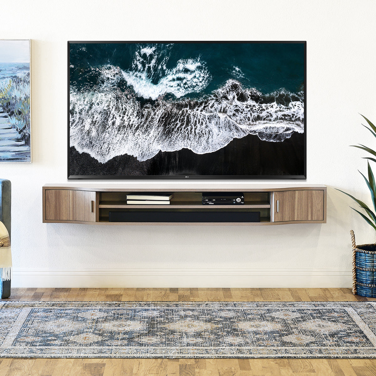 Modern Handcrafted Curved Floating TV Stand Console - Mojave - Gray ...