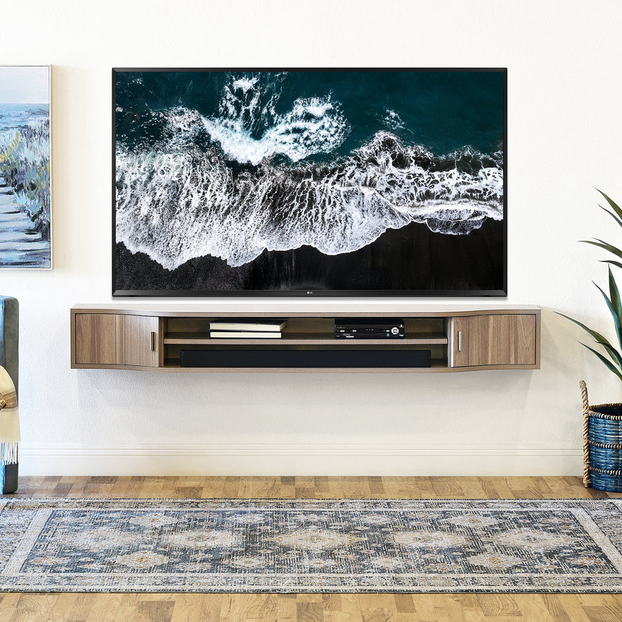 Modern Handcrafted Curved Floating TV Stand Console - Mojave - Gray ...