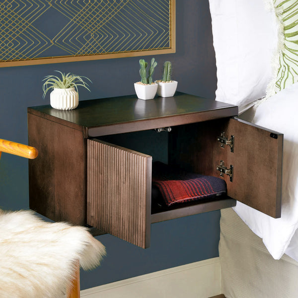 Floating Wall Mount Nightstand Set - Curve - Espresso - Woodwaves