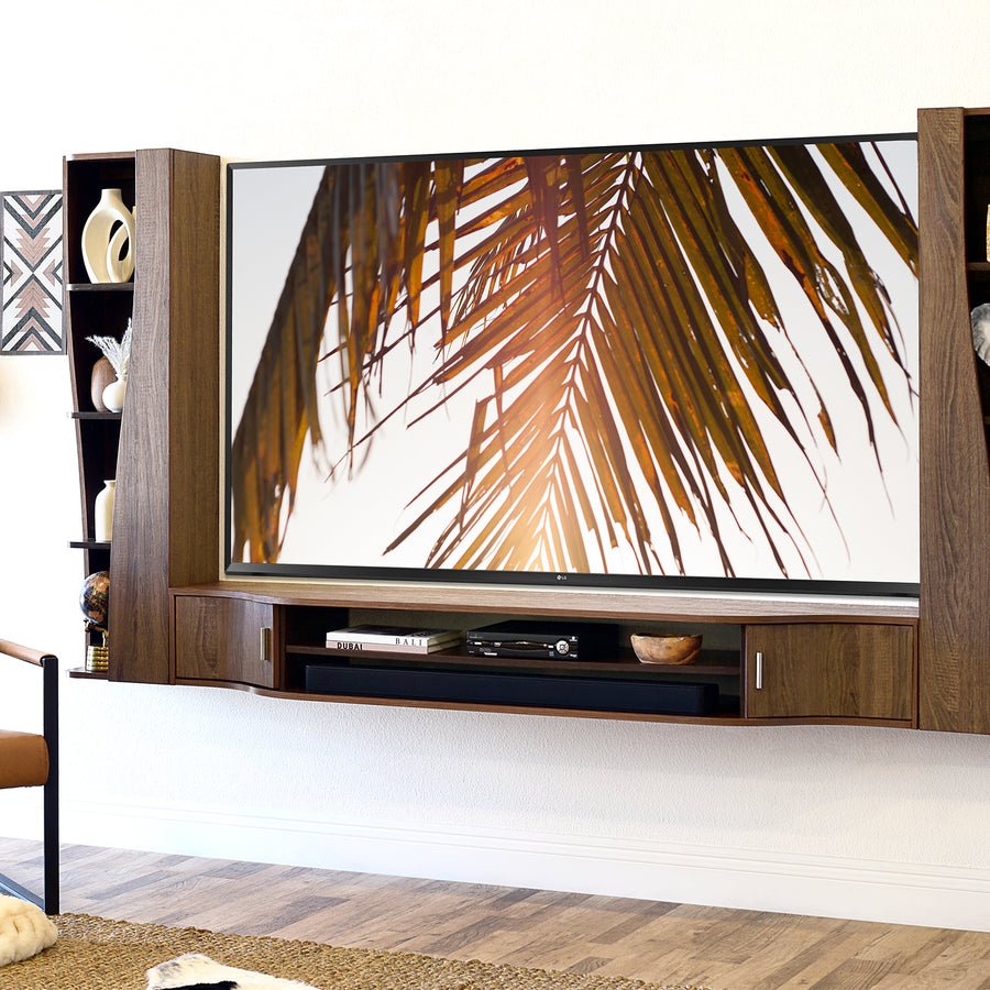 Handcrafted Modern Curved Floating TV Stand Wall Mount Entertainment C ...