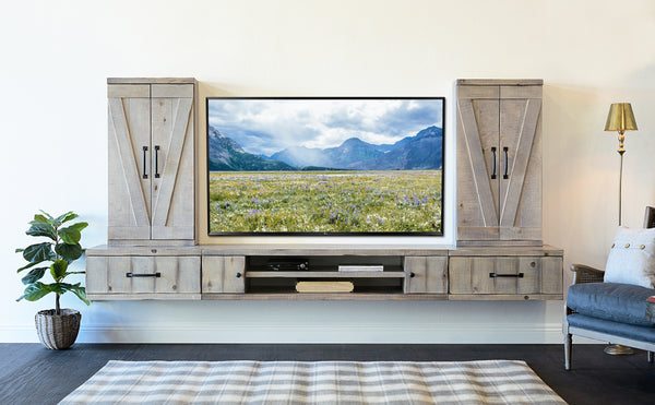 Rustic Gray Floating TV Stand Wall Mount Entertainment Center - Farmho ...