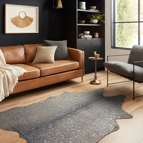 Gray Cowhide Rug With Silver Details - Woodwaves