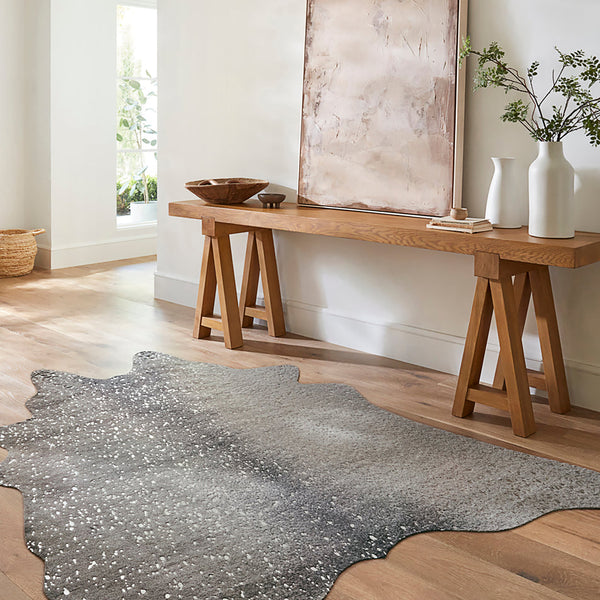 Gray Cowhide Rug With Silver Details - Woodwaves
