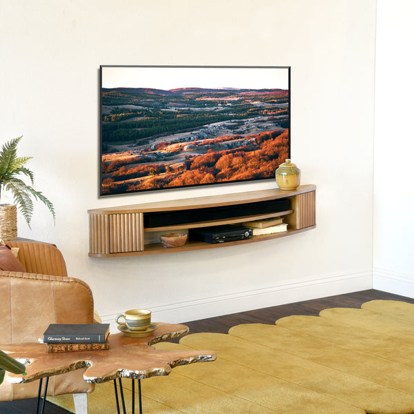 Floating TV Stand Curved Wall Mount 58" Console - Arc - Wheat - Woodwaves