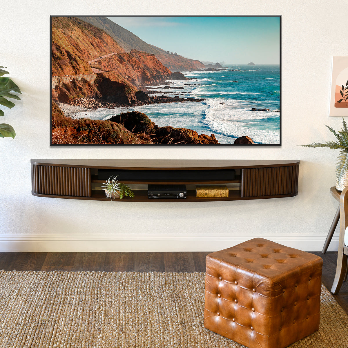 Floating TV Stand Curved Wall Mount 72" Console - Arc - Russet Brown ...