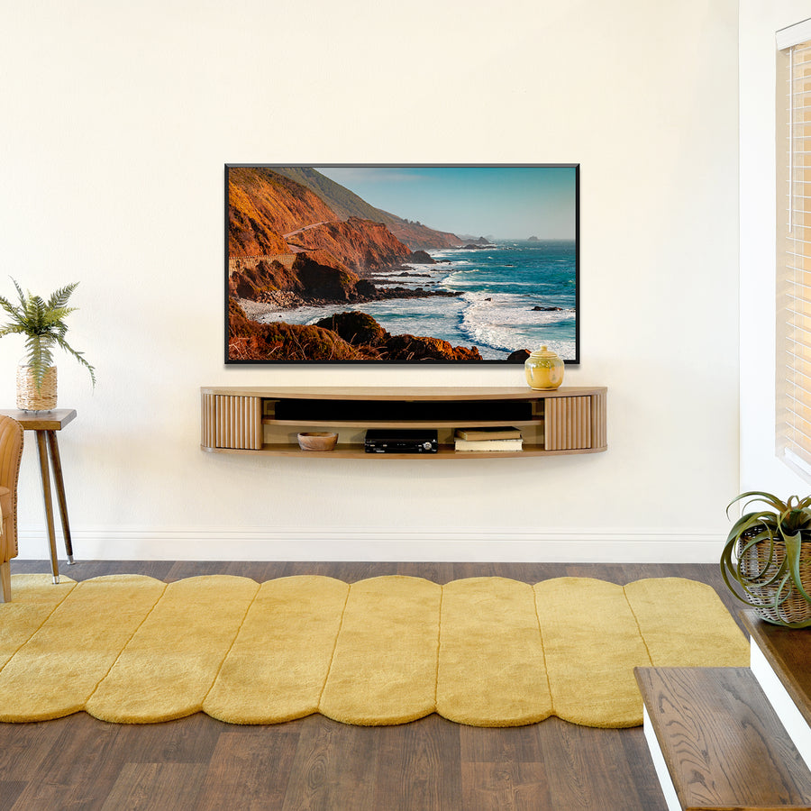 Floating TV Stand Curved Wall Mount 58" Console - Arc - Wheat - Woodwaves