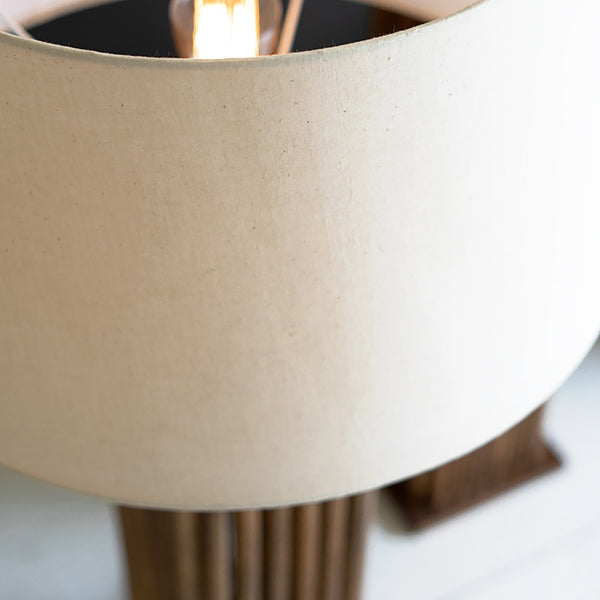 Modern Wood Spindle Table Lamp With Fabric Shade - Woodwaves