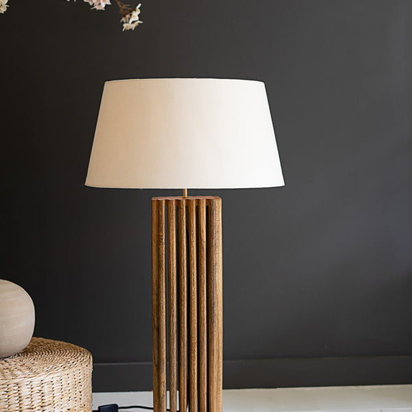Modern Wood Spindle Table Lamp With Fabric Shade - Woodwaves