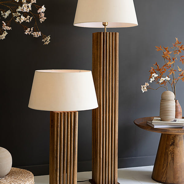 Modern Wood Spindle Table Lamp With Fabric Shade - Woodwaves