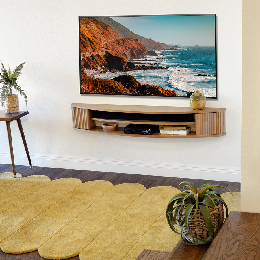 Floating TV Stand Curved Wall Mount 58" Console - Arc - Wheat - Woodwaves