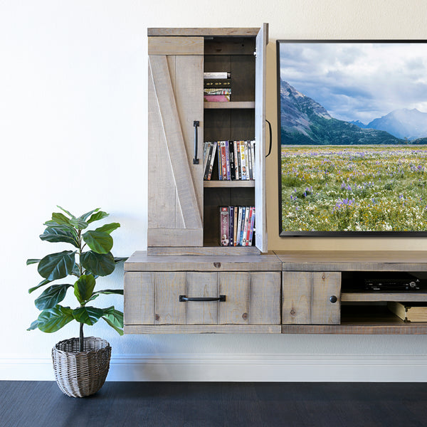 Rustic Gray Floating TV Stand Wall Mount Entertainment Center - Farmho ...