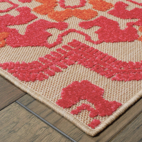 Hot Pink Orange Tan Bohemian Global Area Rug - Woodwaves