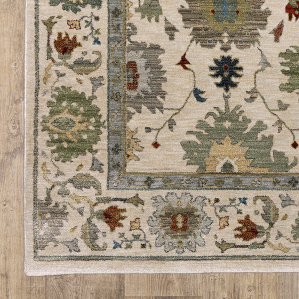 Ivory Green Gold Blue Grey Rust Traditional Global Area Rug - Woodwaves