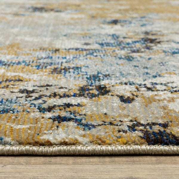 Blue Gold Grey Ivory Industrial Contemporary Area Rug - Woodwaves