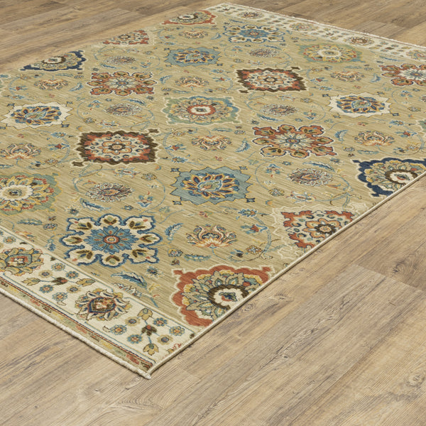Oatmeal Tan Blues Rust Brown Sage Gold Traditional Bohemian Area Rug ...