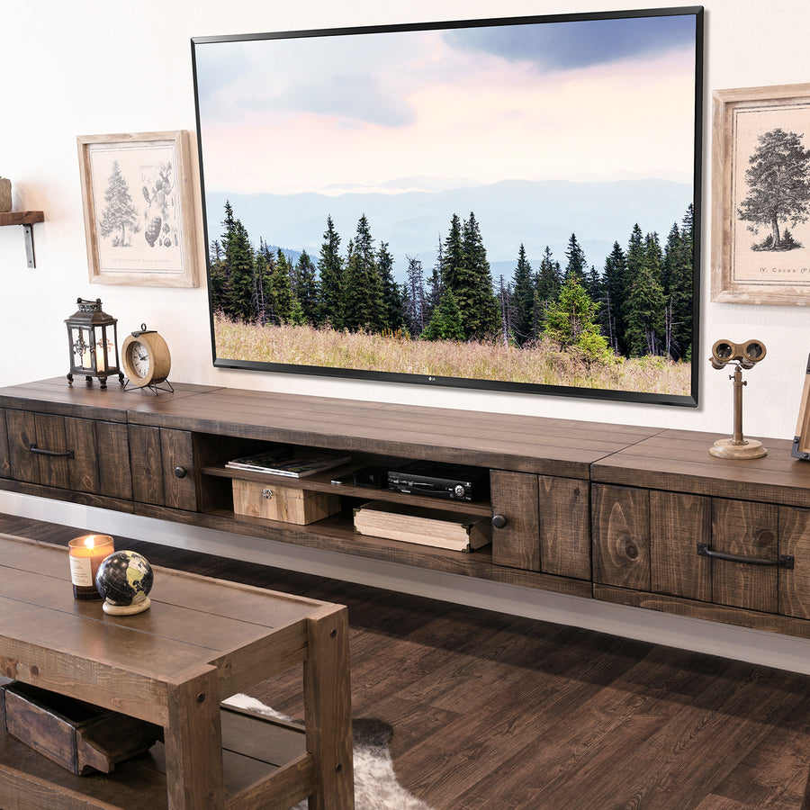 Rustic Wood 114" Floating TV Stand Wall Mount Entertainment Center - F ...