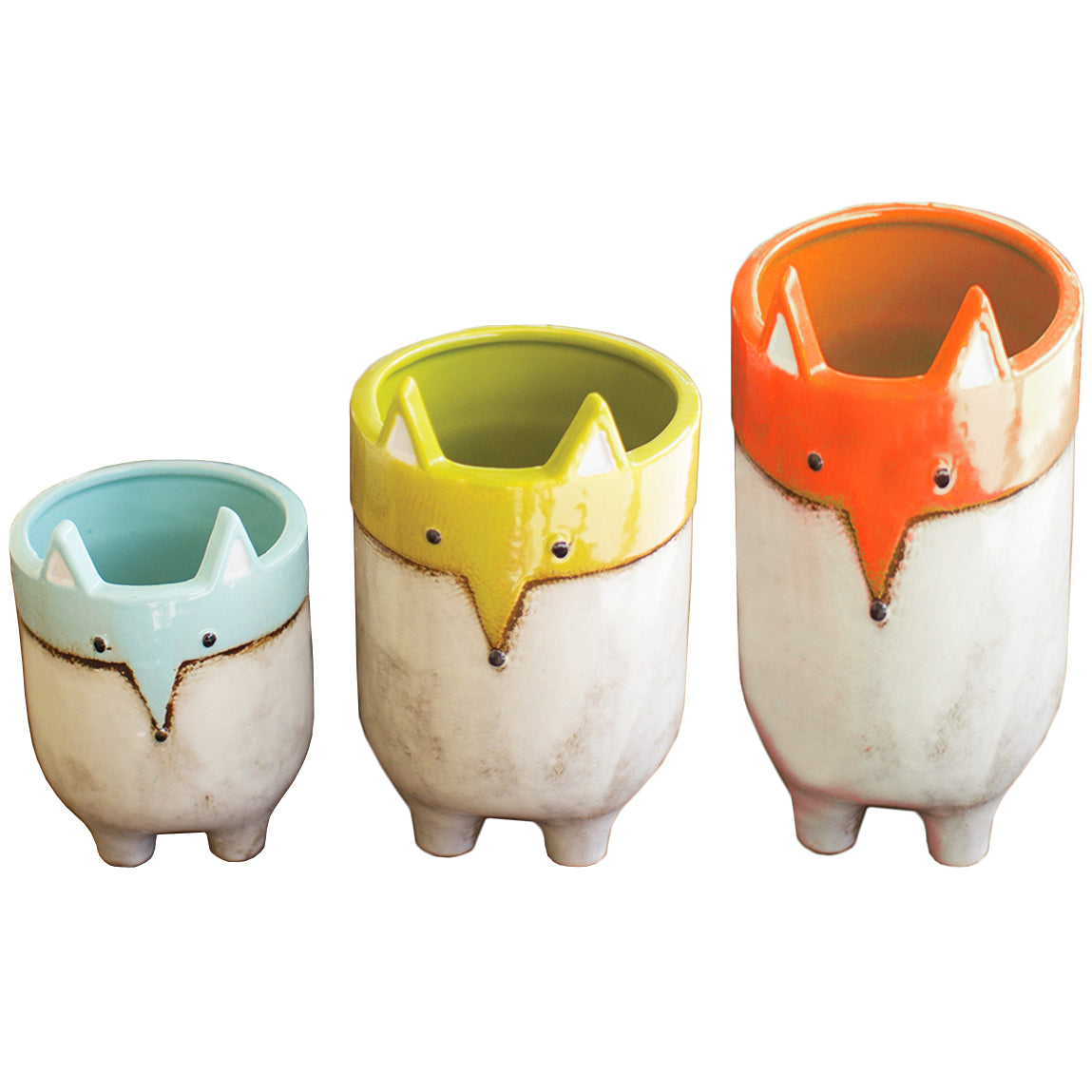 Ceramic Fox Planters - Set of 3 - Woodwaves