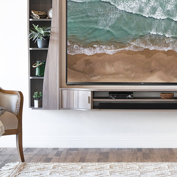 Modern Handcrafted Curved Floating TV Stand Wall Mount Entertainment C ...