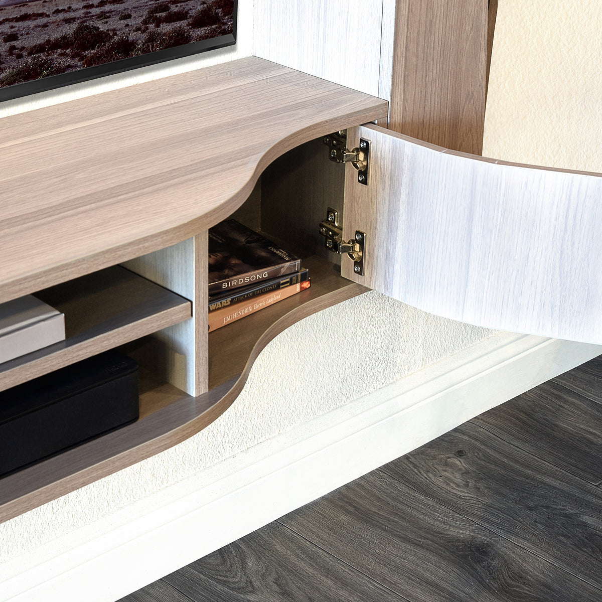 Handcrafted Modern Floating TV Stand - Curved Wall Mount Entertainment ...