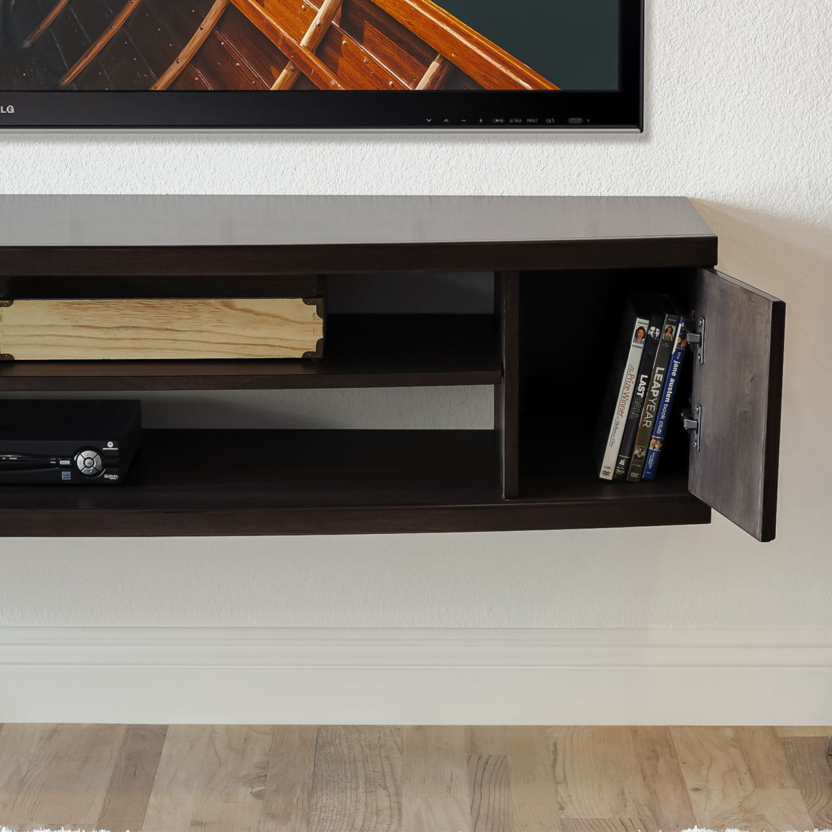 Handcrafted Modern Curved Floating TV Stand - Curve - Espresso - Woodwaves