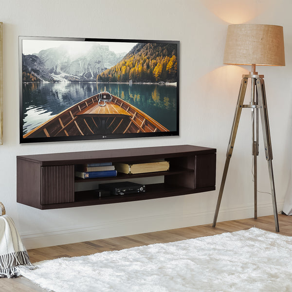 Handcrafted Modern Curved Floating TV Stand - Curve - Espresso - Woodwaves