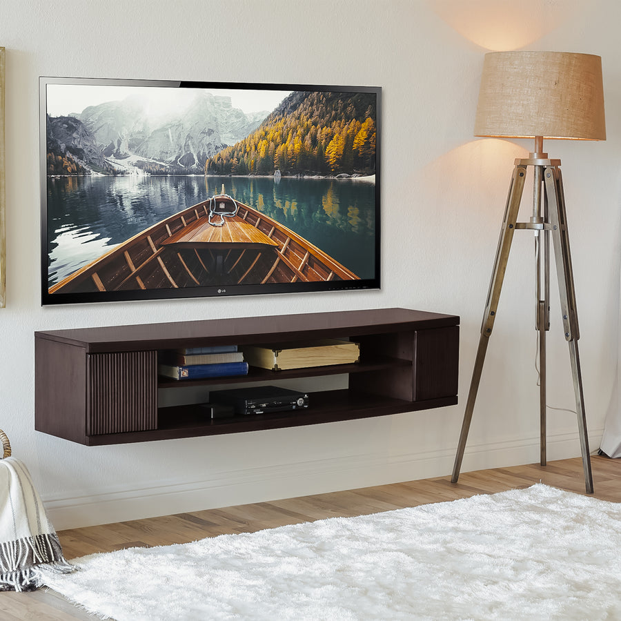 Handcrafted Modern Curved Floating TV Stand - Curve - Espresso - Woodwaves