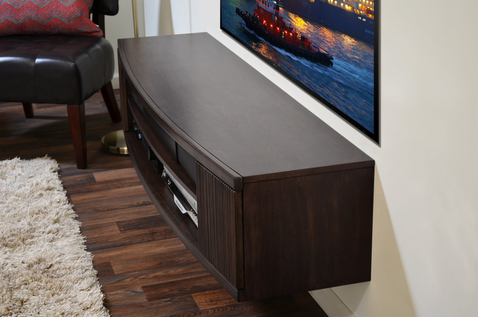 Curved Wall Mount TV Stand - The Curve - Espresso - OB 50% OFF! - Woodwaves