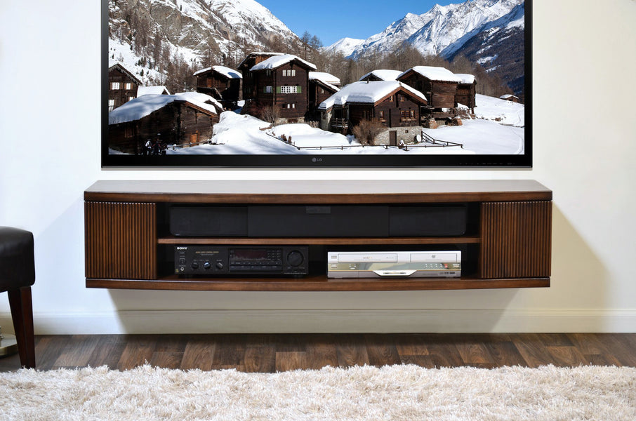 Curved Round Floating TV Console - The Curve - Mocha - Woodwaves