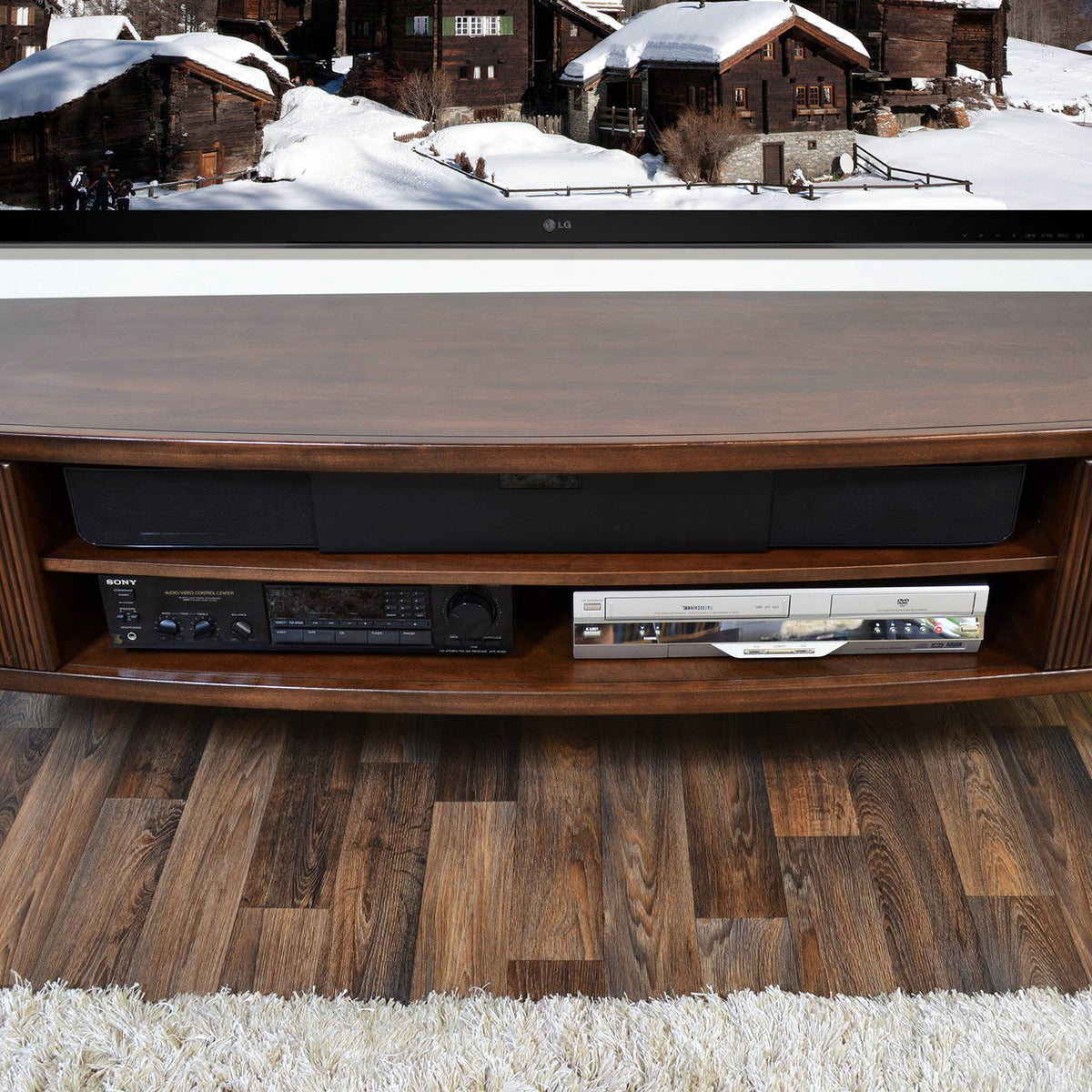 Curved Floating TV Stand Wall Mount Console - Curve - Mocha - Woodwaves