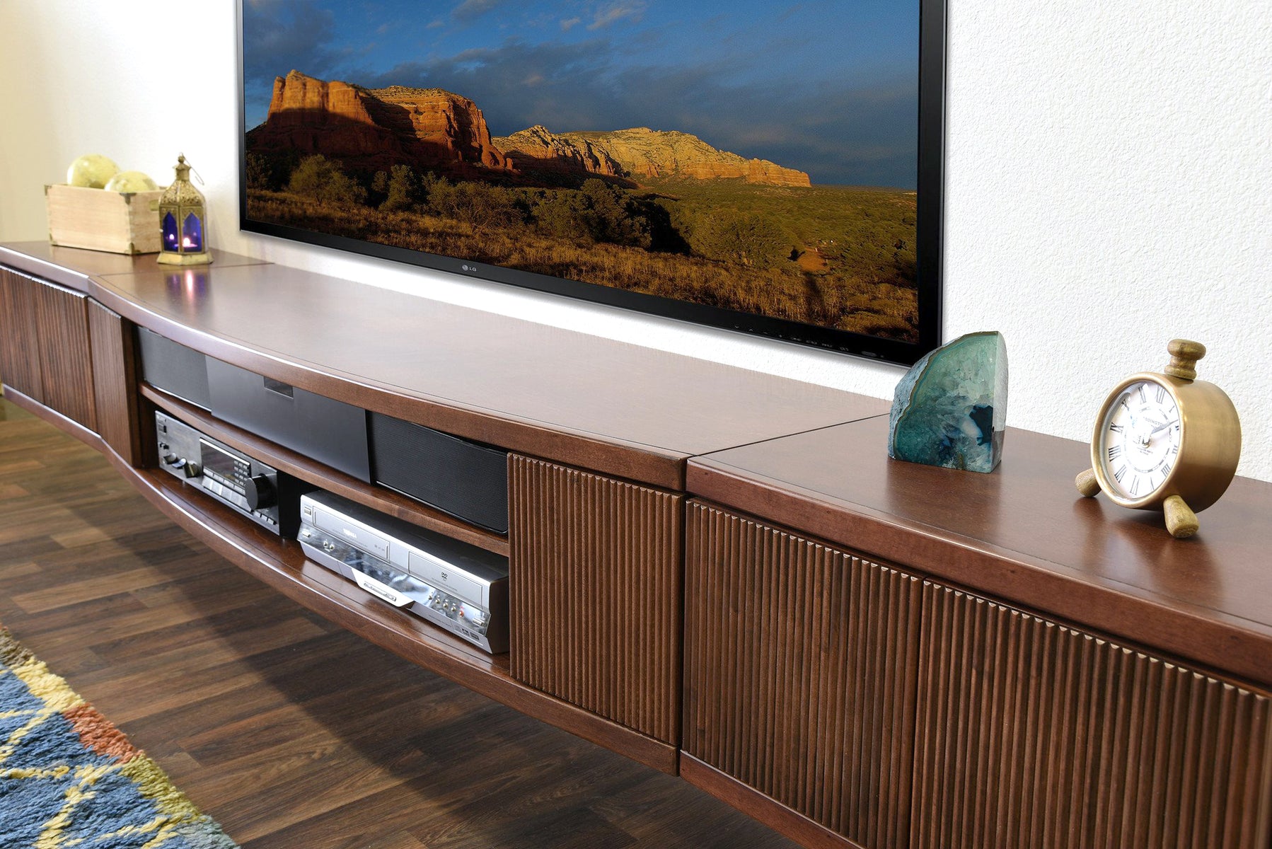 Floating TV Stand Console - Curve - 3 Piece - Mocha - Woodwaves