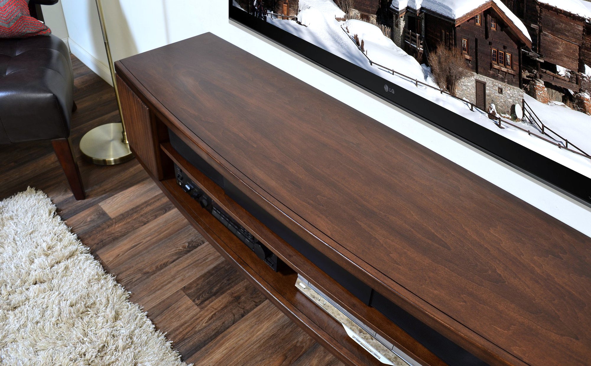Curved Floating TV Stand Wall Mount Console - Curve - Mocha - Woodwaves