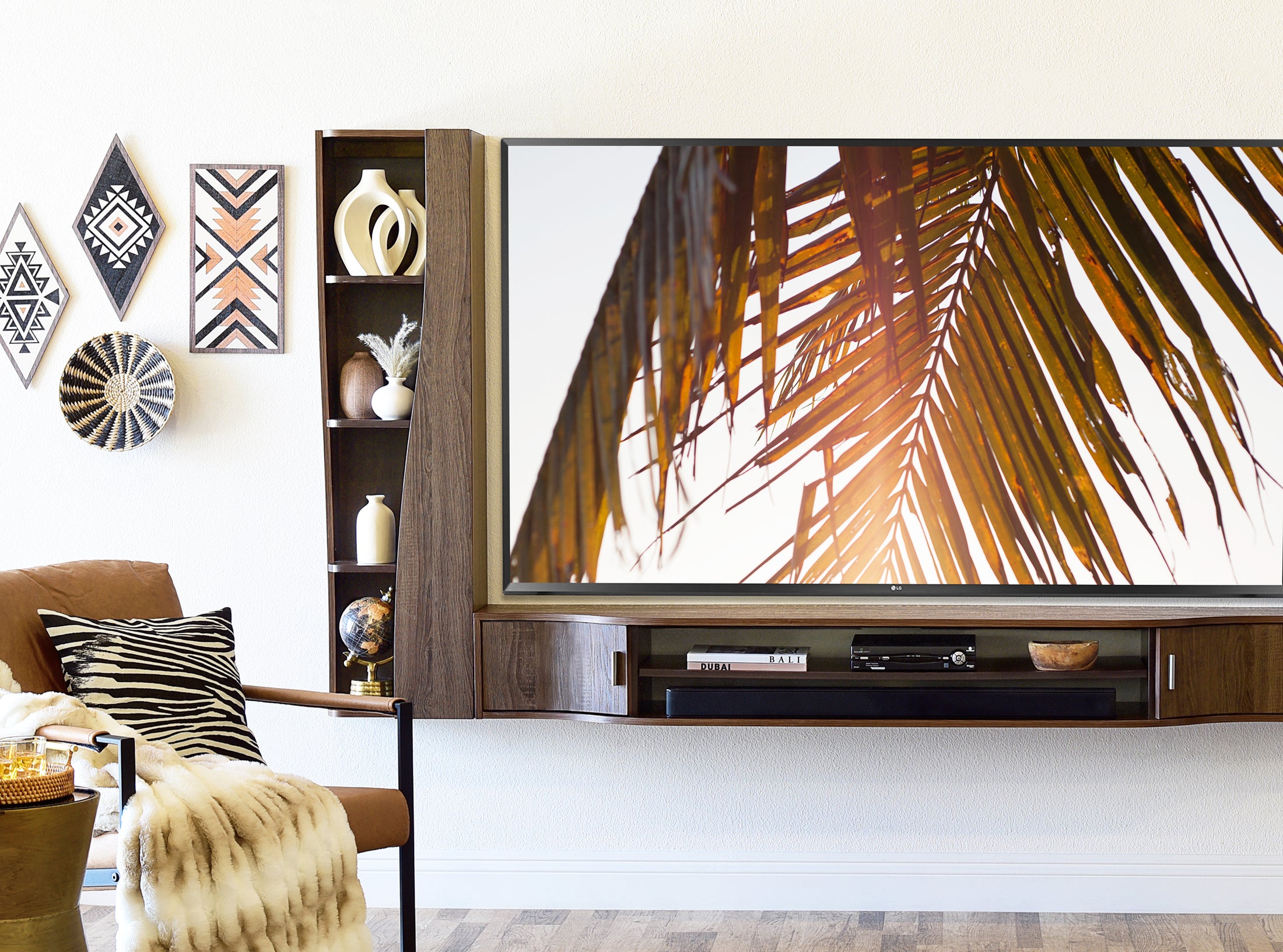 Handcrafted Modern Curved Floating TV Stand Wall Mount Entertainment C ...