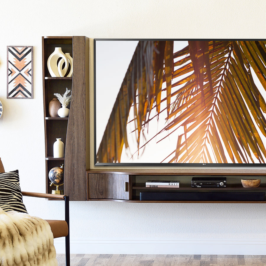 Handcrafted Modern Curved Floating TV Stand Wall Mount Entertainment C ...