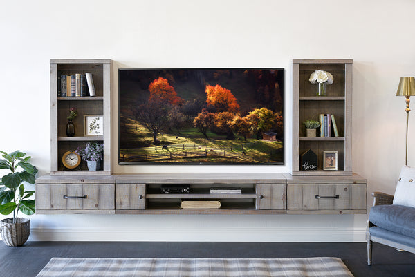 Handmade 114 Rustic Wood Floating TV Stand Wall Mount Entertainment C Woodwaves