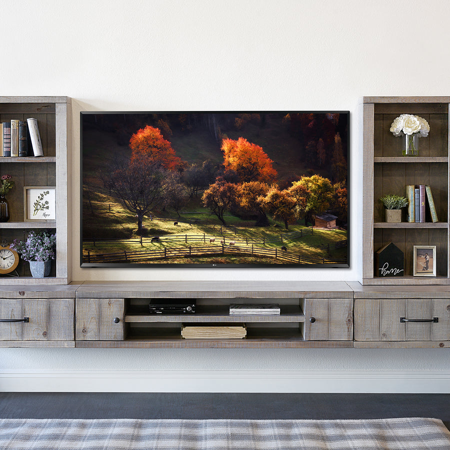 Handmade 114" Rustic Wood Floating TV Stand Wall Mount Entertainment C ...