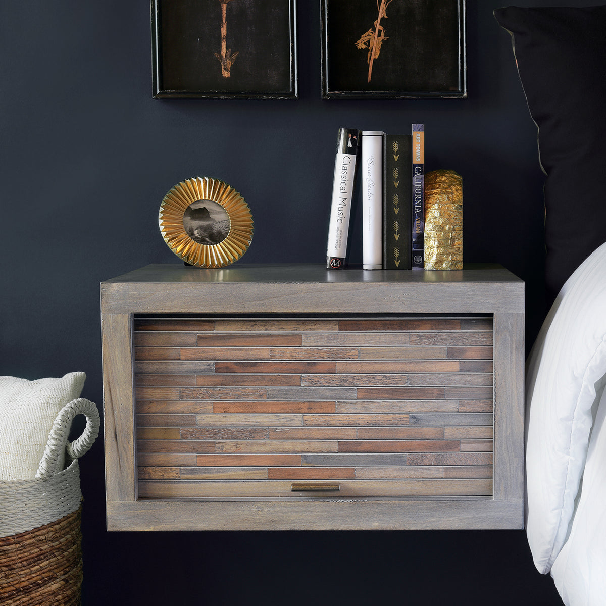 Floating Nightstand Set All Wood Wall Mounted - ECO GEO - Lakewood Gra ...