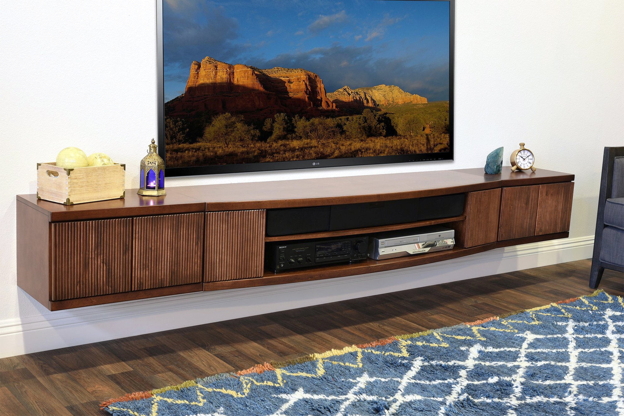 Floating TV Console Wall Mounted Entertainment Center - Curve - Mocha ...