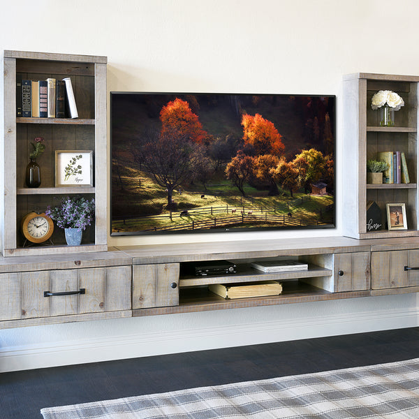 Handmade 114" Rustic Wood Floating TV Stand Wall Mount Entertainment C ...
