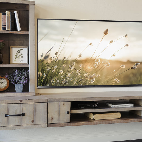 Handmade 114" Rustic Wood Floating TV Stand Wall Mount Entertainment C ...