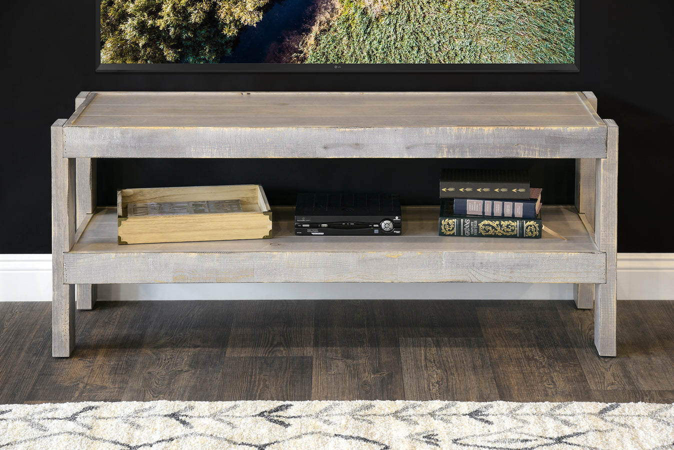 Gray Rustic Reclaimed Pallet Wood Style TV Stand Console - presEARTH ...