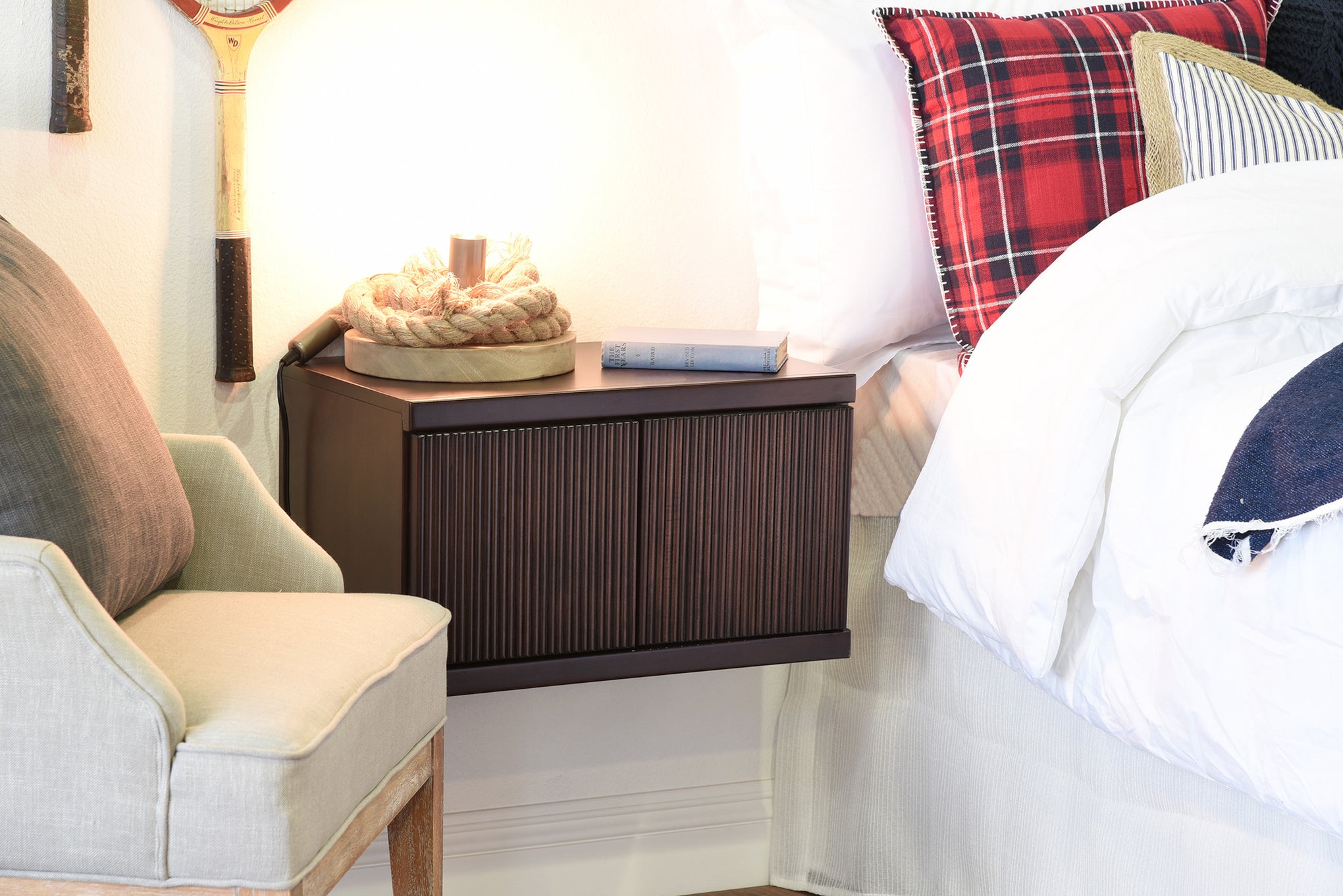 Handcrafted Floating Wall Mount Nightstand End Table - Curve - Espress ...