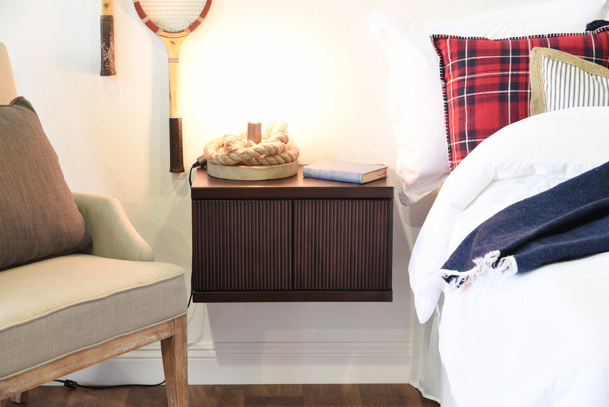 Handcrafted Floating Wall Mount Nightstand End Table - Curve - Espress ...