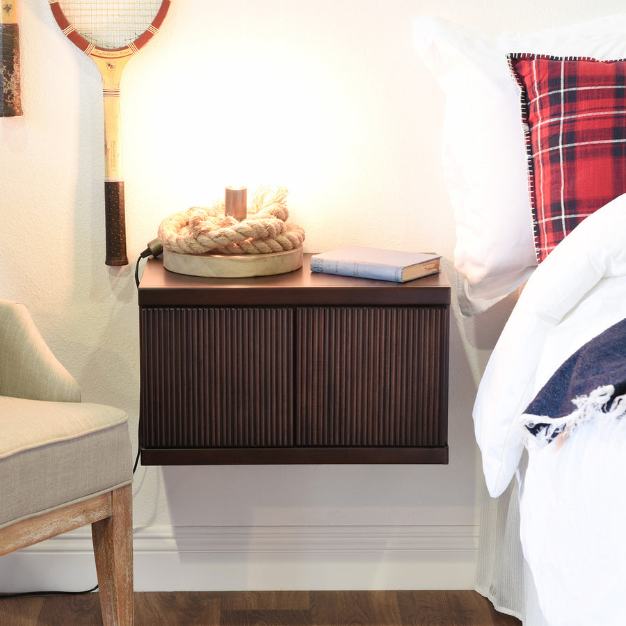 Handcrafted Floating Wall Mount Nightstand End Table - Curve - Espress ...