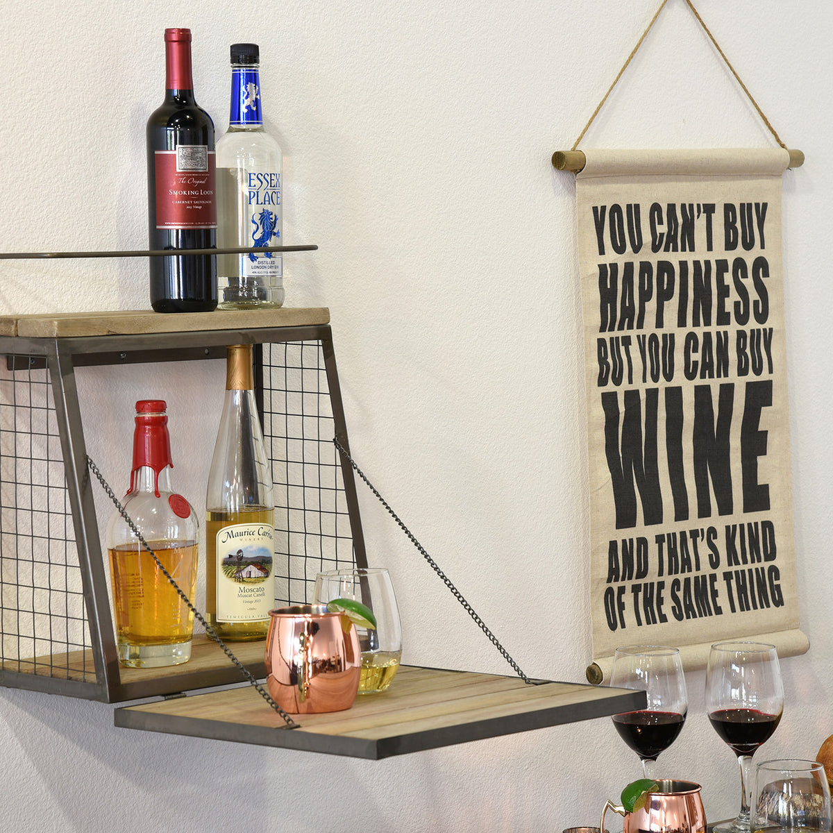 Floating Wall Mount Mini Bar Wine Liquor Shelf - Woodwaves