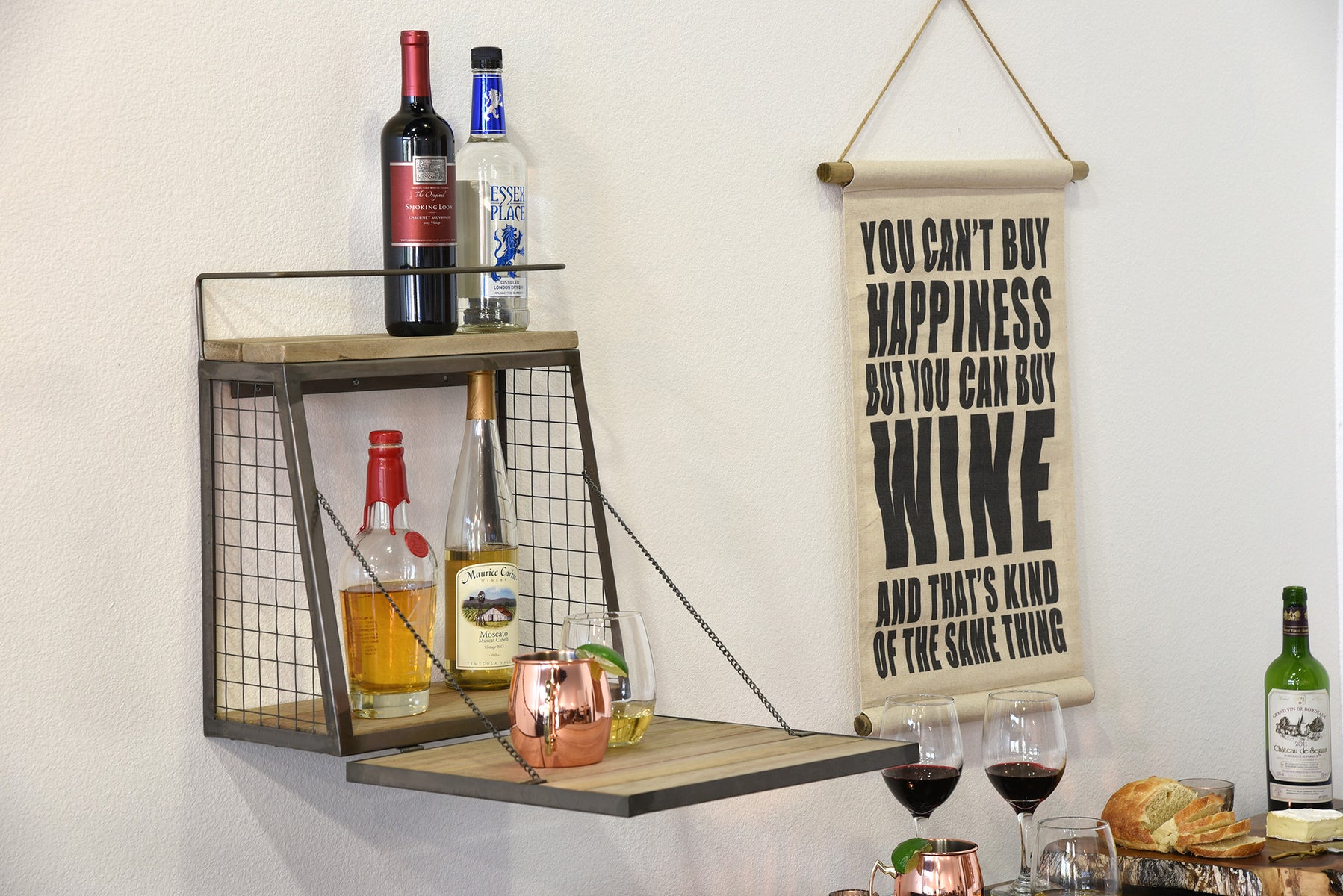 Floating Wall Mount Mini Bar Wine Liquor Shelf - Woodwaves