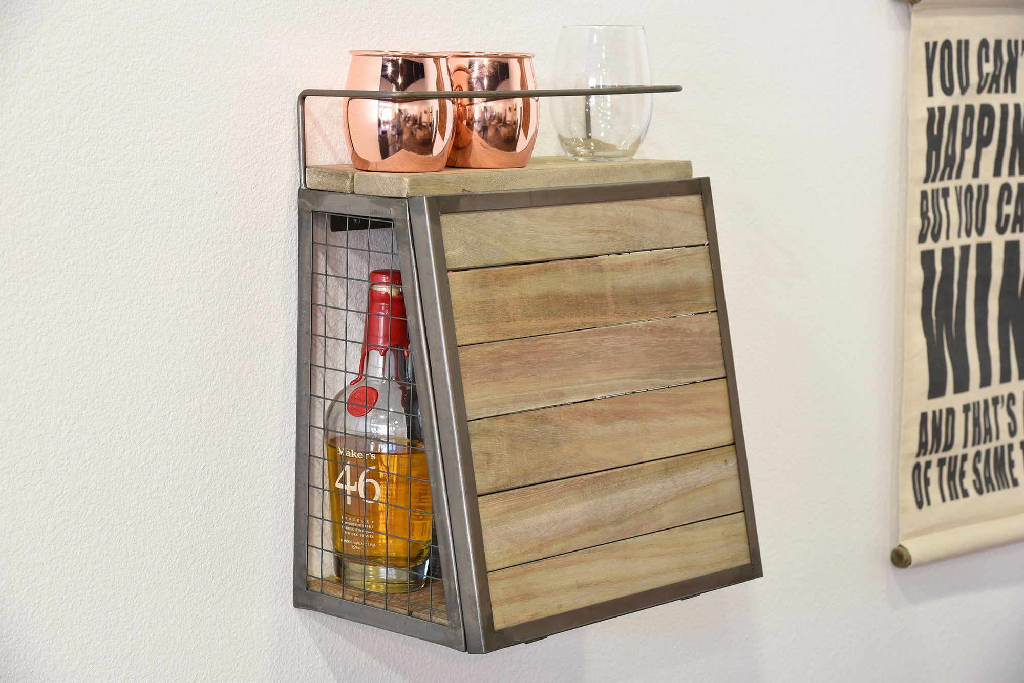 Floating Wall Mount Mini Bar Wine Liquor Shelf - Woodwaves