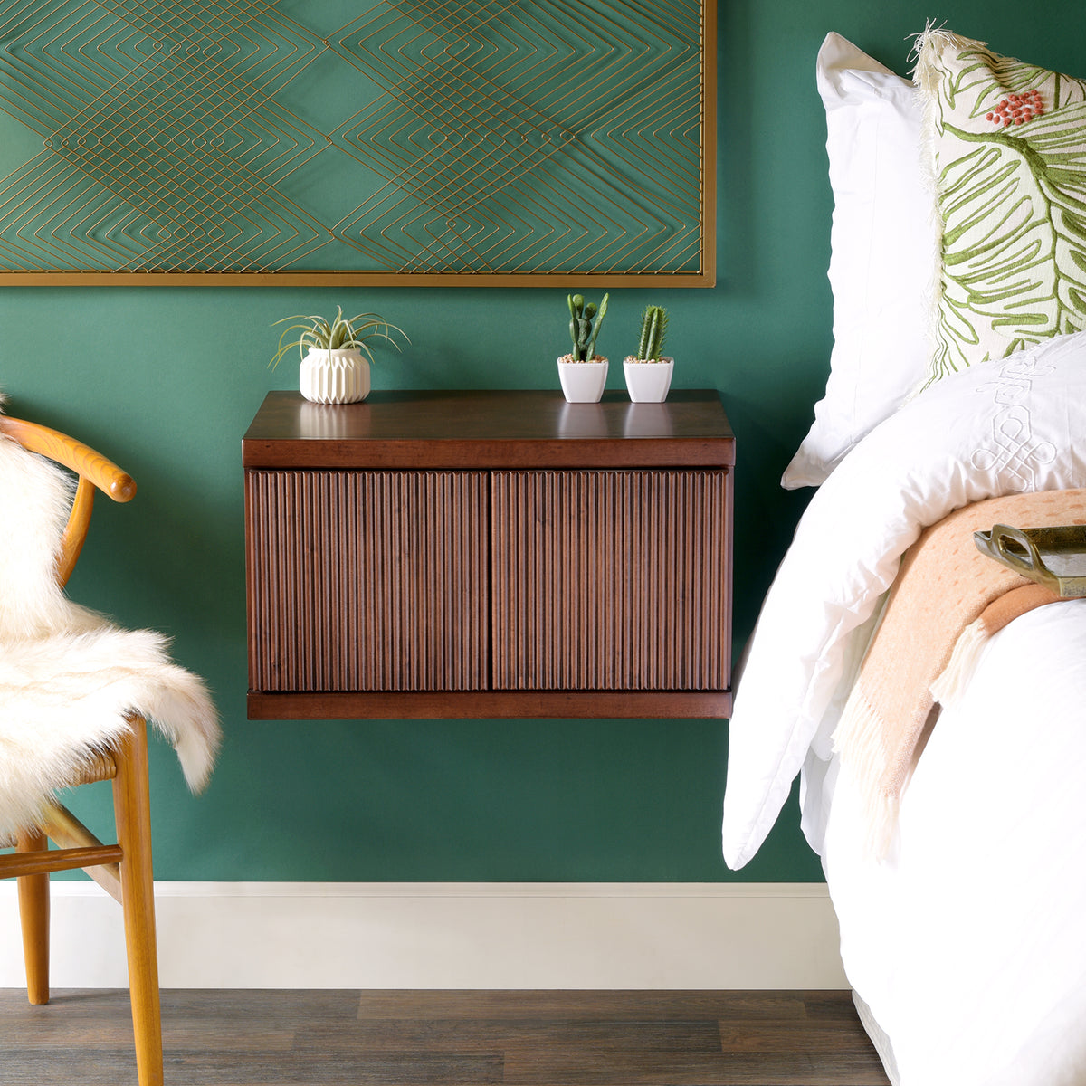 Modern All Wood Floating Nightstand End Table - Curve - Mocha - Woodwaves